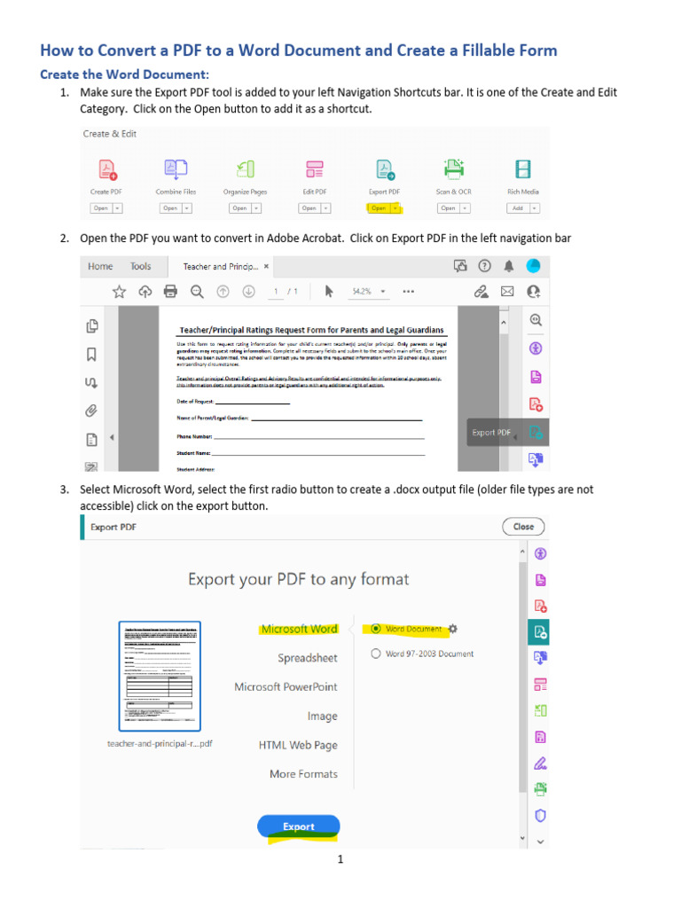 How to Convert a PDF to a Word Document and Create a Fillable Form ...