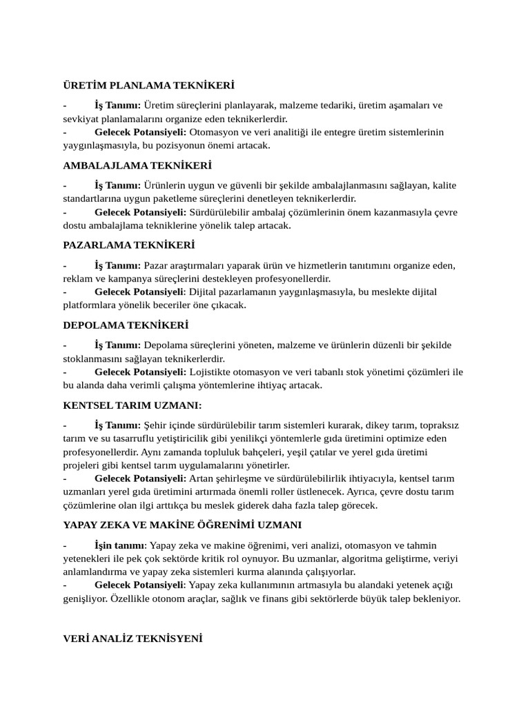 Yeni Meslekler | PDF