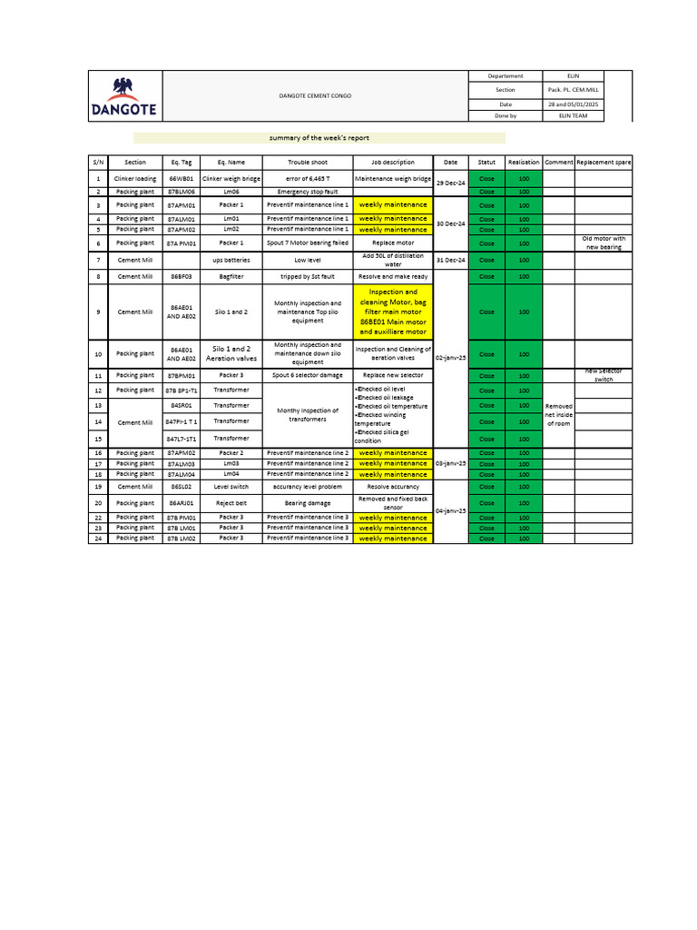 Summary Packing Plant Weekly Reort | PDF