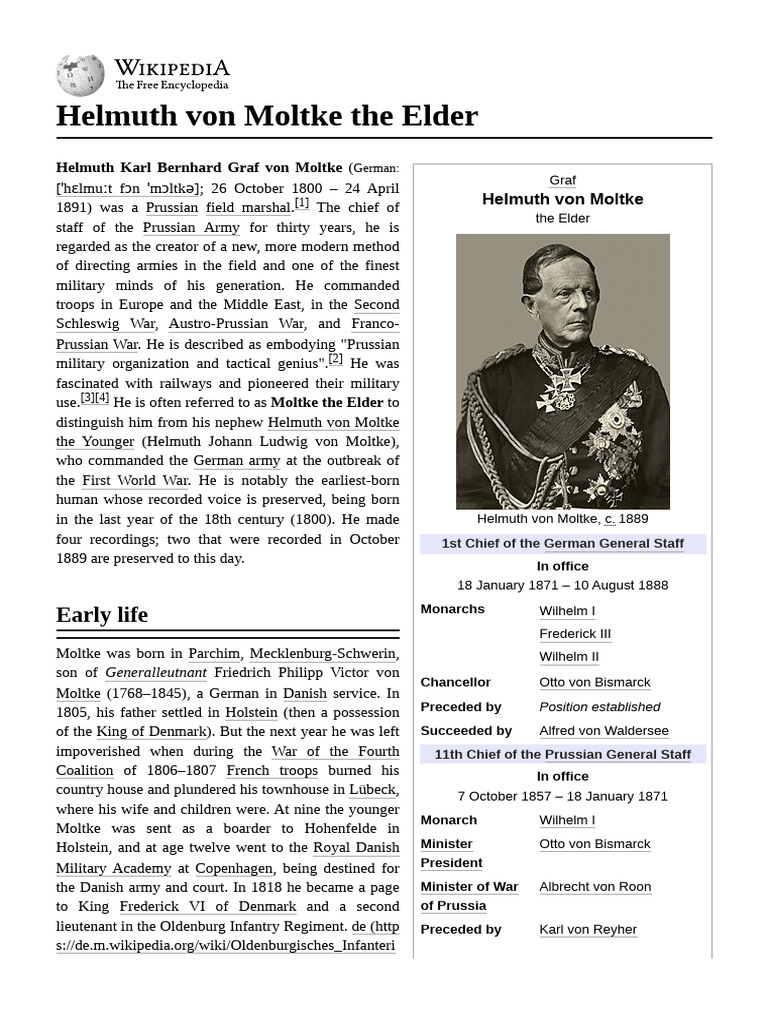 Helmuth von Moltke the Elder Overview | PDF | Military Of Prussia ...