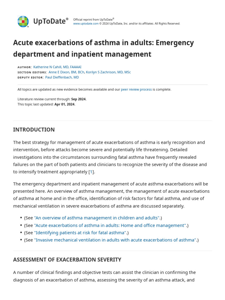 Acute Exacerbations of Asthma in Adults - Emergency Department and ...