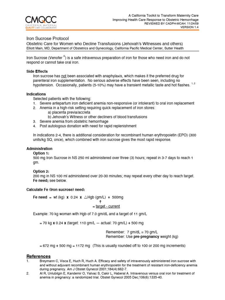 Tool-Iron_Sucrose_Protocol | PDF | Anemia | Clinical Medicine