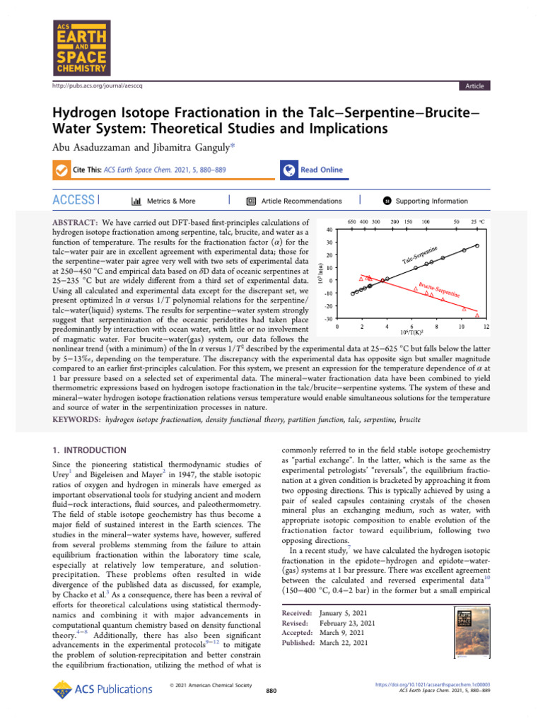 Asaduzzaman Ganguly 2021 Hydrogen Isotope Fractionation in The Talc ...