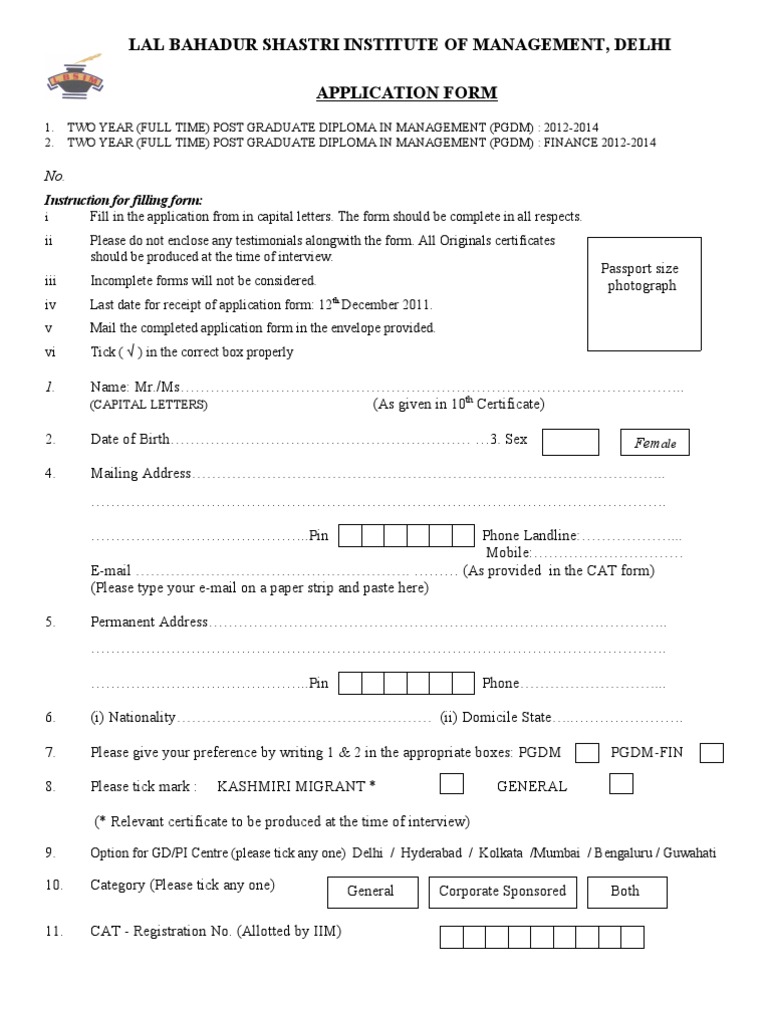 Application Form PGDM | PDF | Career & Growth | Business