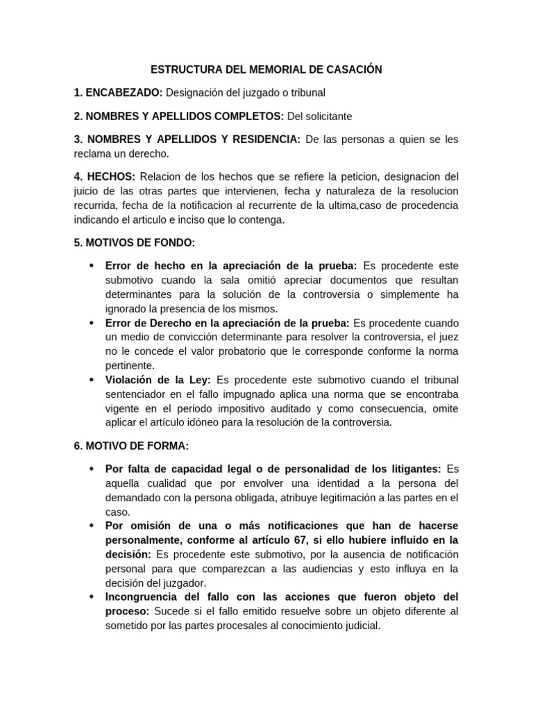 ESTRUCTURA DEL MEMORIAL DE CASACIÓN | PDF