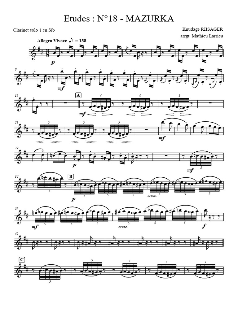 09 - Etudes - MAZURKA - Clarinette Solo 1 en Sib | PDF | Woodwind ...