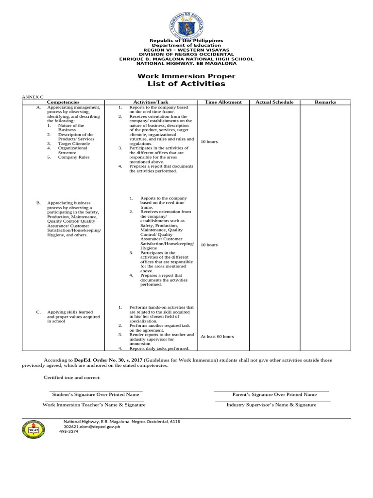 work-immersion-activities | PDF | Business