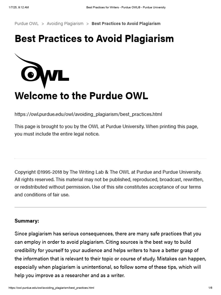 Best Practices For Writers - Purdue OWL® - Purdue University | PDF ...