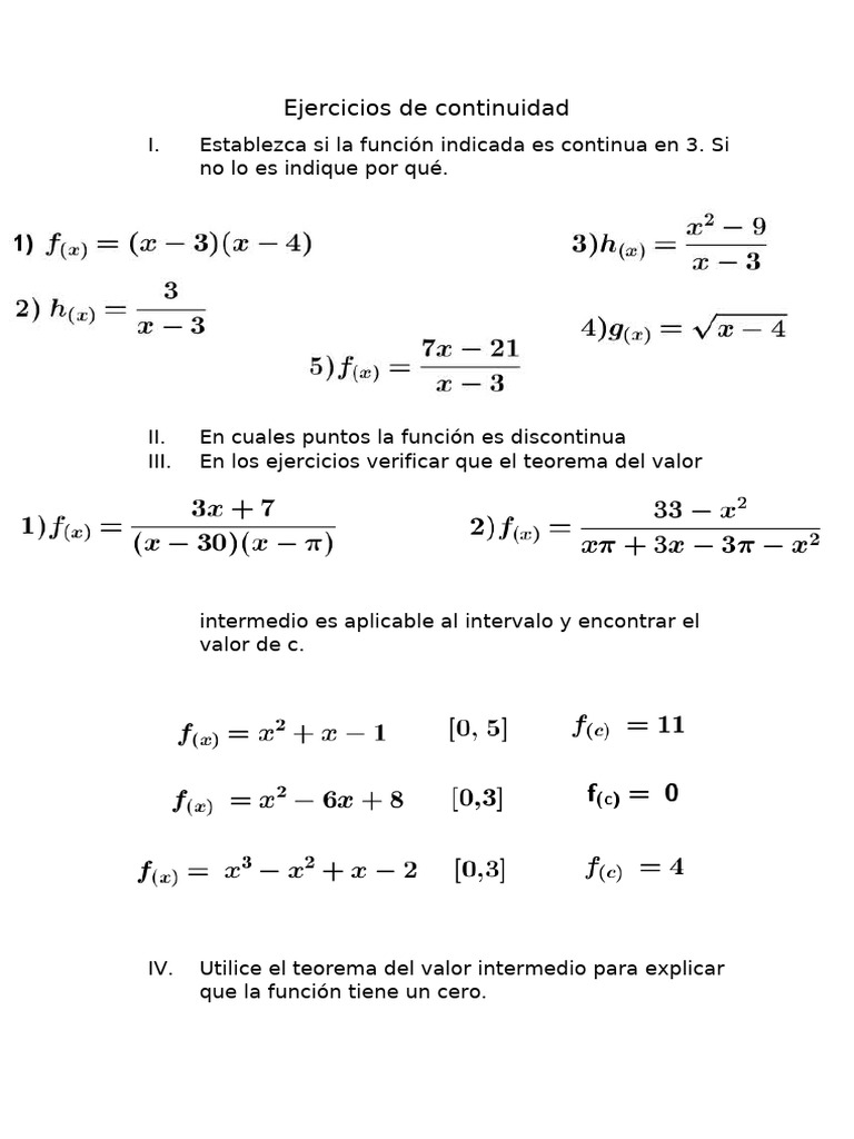 Ejercicios de Continuidad | PDF