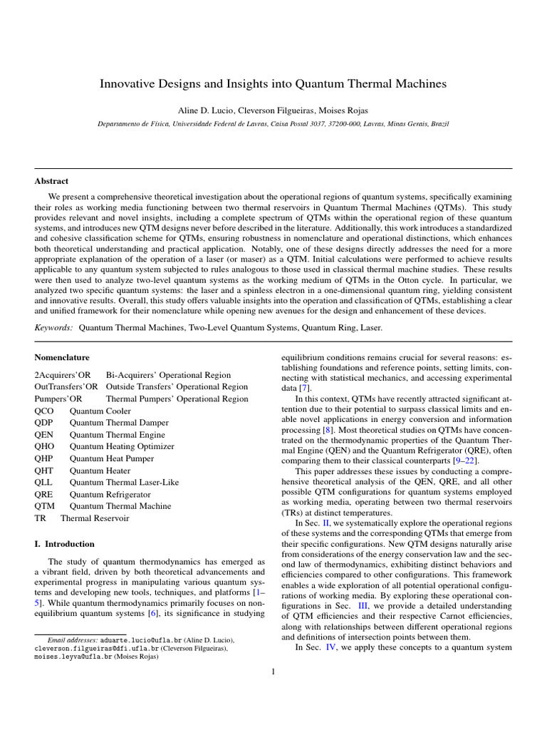 Innovative Designs and Insights Into Quantum Thermal Machines | PDF ...