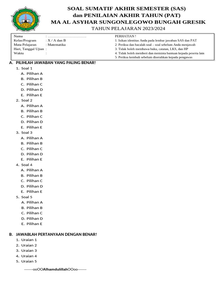 Template Naskah Ujian-3 | PDF
