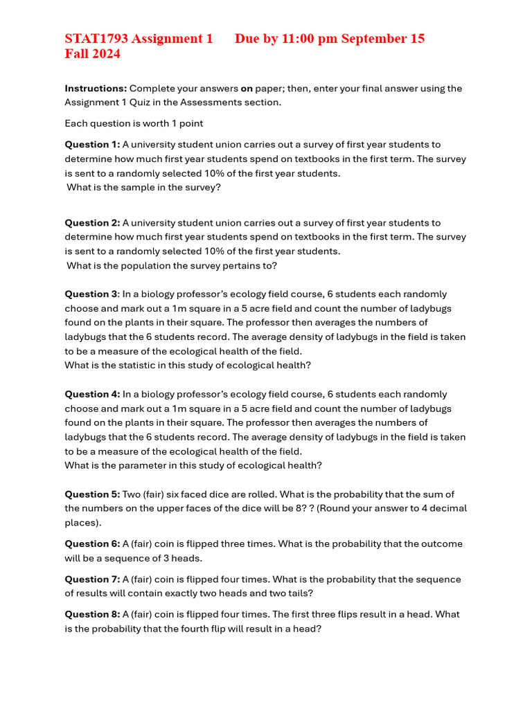 STAT1793 Assignment1 | PDF | Probability | Randomness