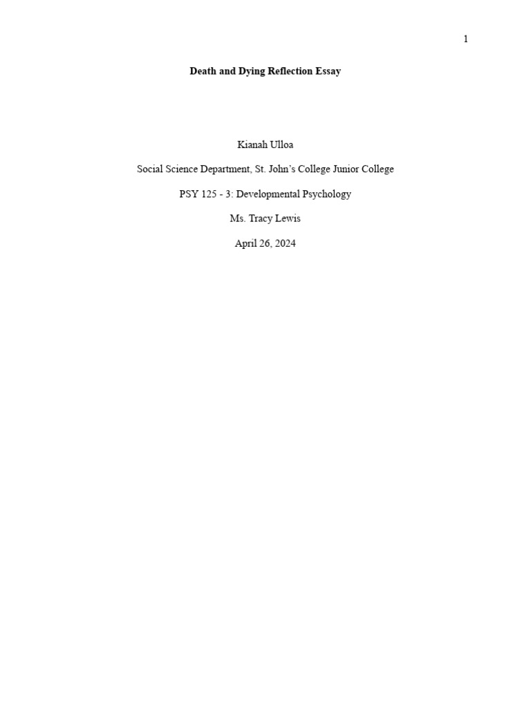 Death and Dying Essay - PSY 125 | PDF | Funeral | Grief