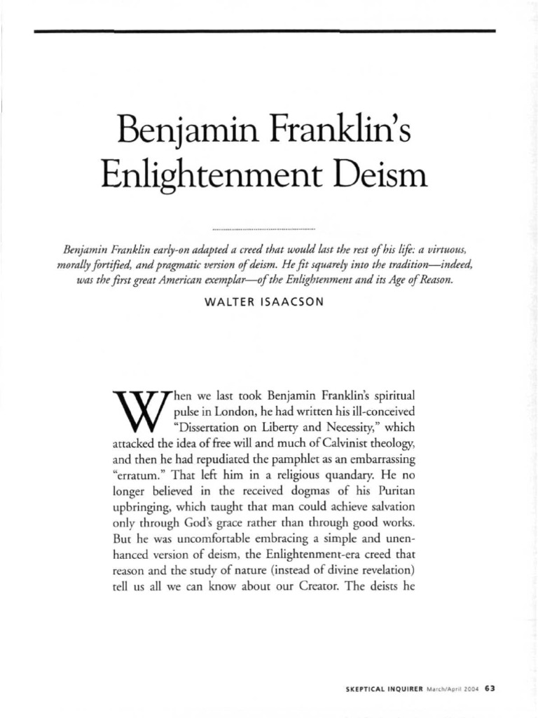 Benjamin Franklin's Enlightenment Deism | PDF | Deism | Virtue