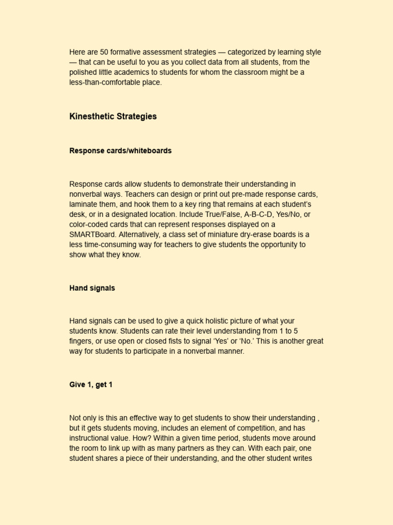 50 Formative Assessment Strategies | PDF | Concept | Thought