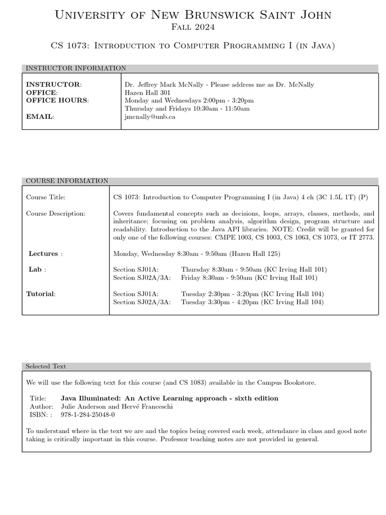 2024-2025 Fall CS 1073 Syllabus | PDF | Class (Computer Programming ...