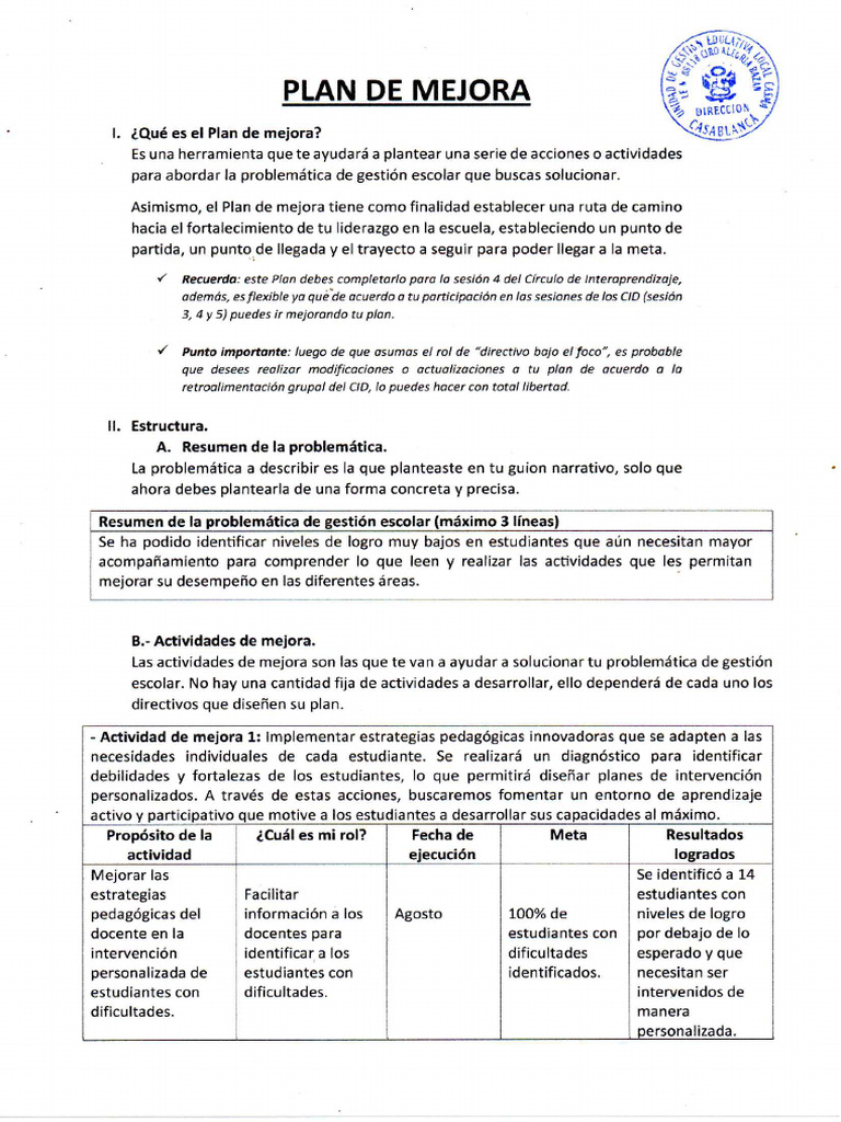 Plan de Mejora | PDF