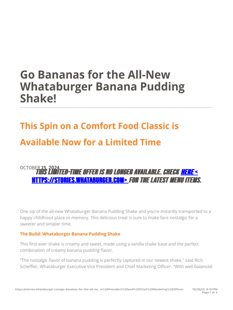 Go Bananas For The All-New Whataburger Banana Pudding Shake! | PDF