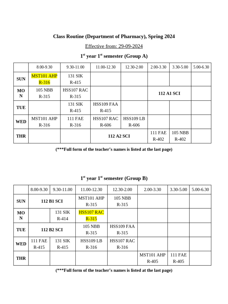 Class Routine Spring 2024 | PDF | Bangladesh