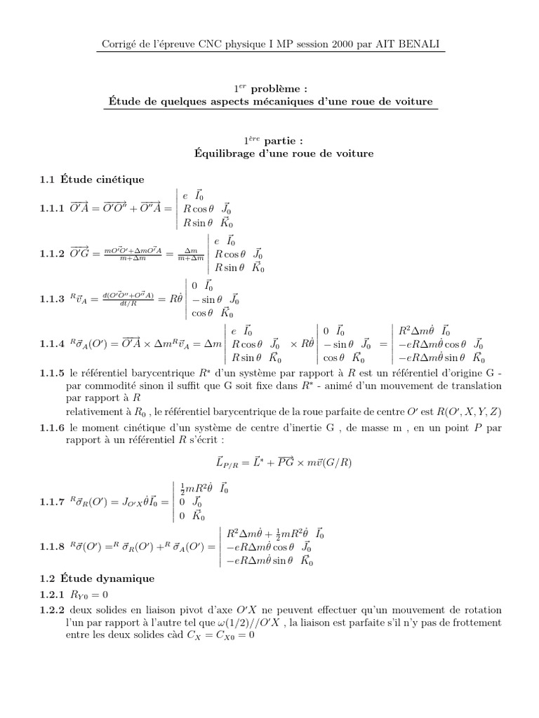 CNC MP 2000 Physique 1 Corrige | PDF | Rotation | Géométrie