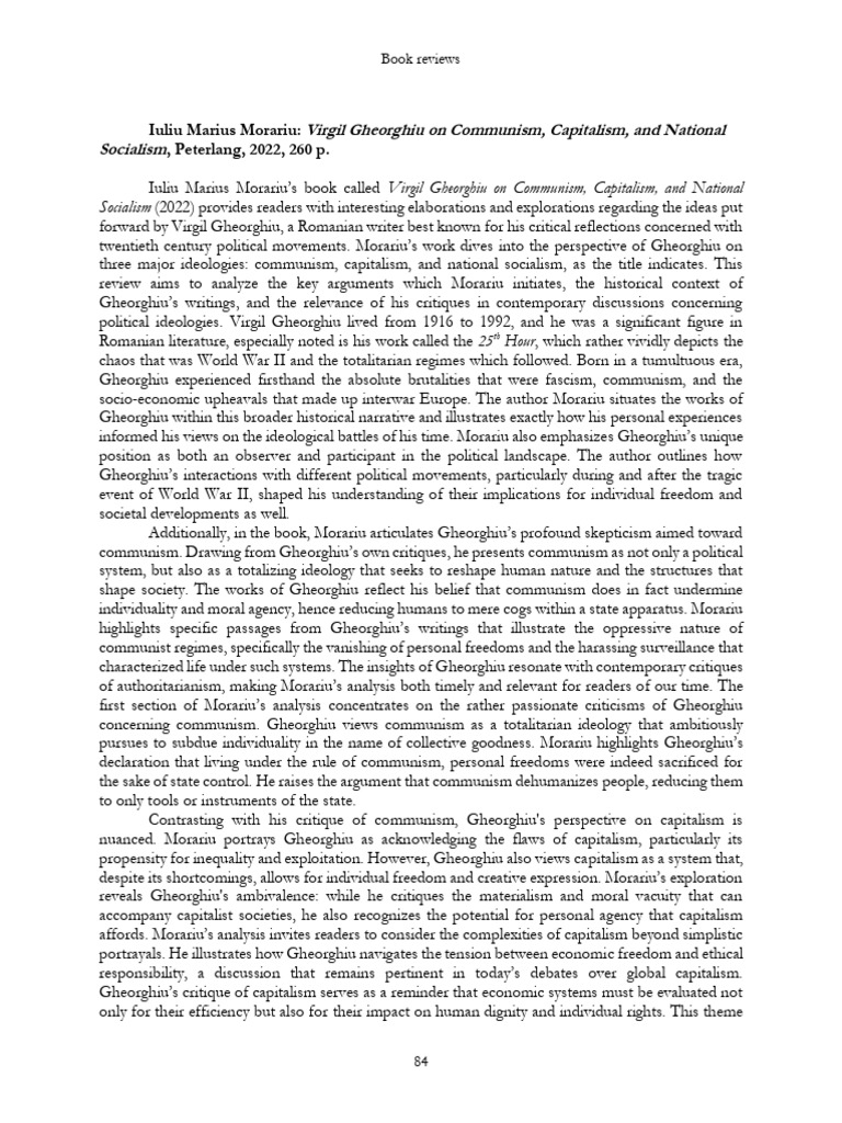 Book Review Daniel Sîrbu Iuliu Marius Morariu - Virgil Gheorghiu On ...