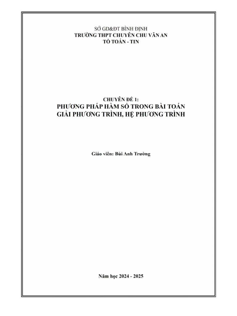 PP Hàm Số Trong Bài Toán Giải PT, HPT | PDF