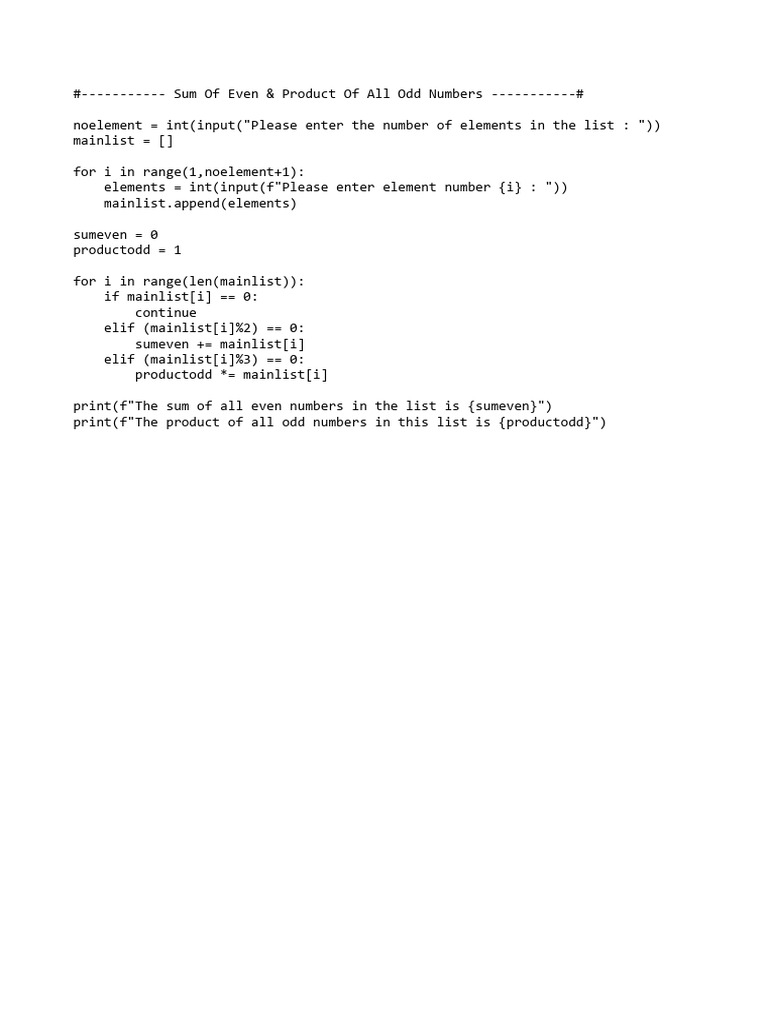 Sum Even &amp; Product Odd Numbers | PDF