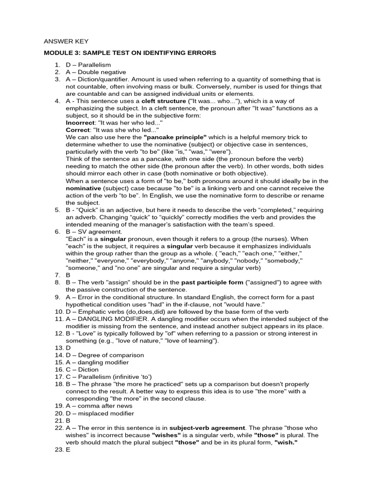 Answer key module 3 | PDF | Verb | Subject (Grammar) Answer key module 3 | PDF | Verb | Subject (Grammar)