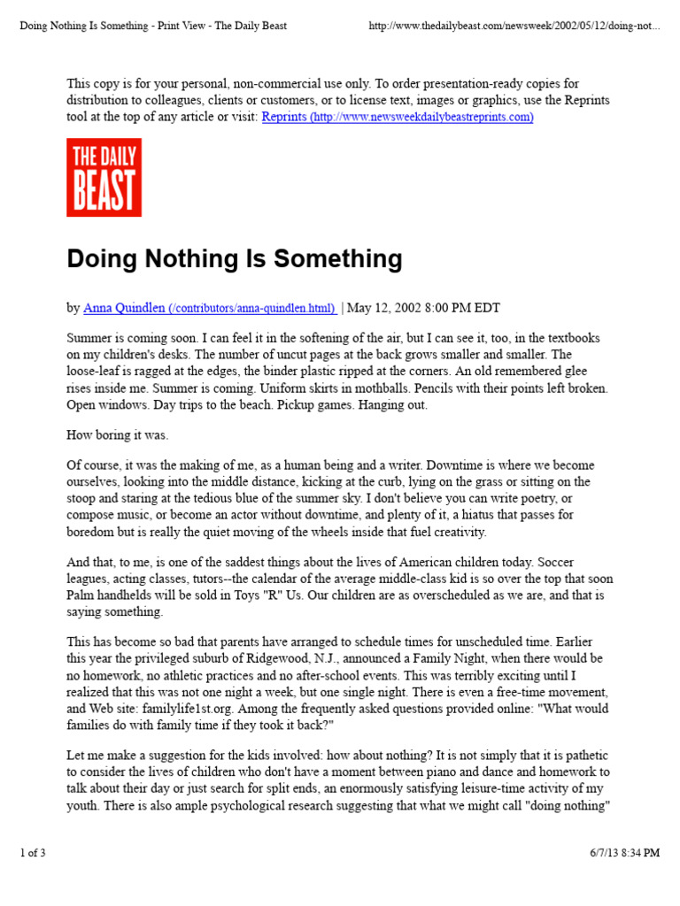 Reading - Doing Nothing Is Something | PDF