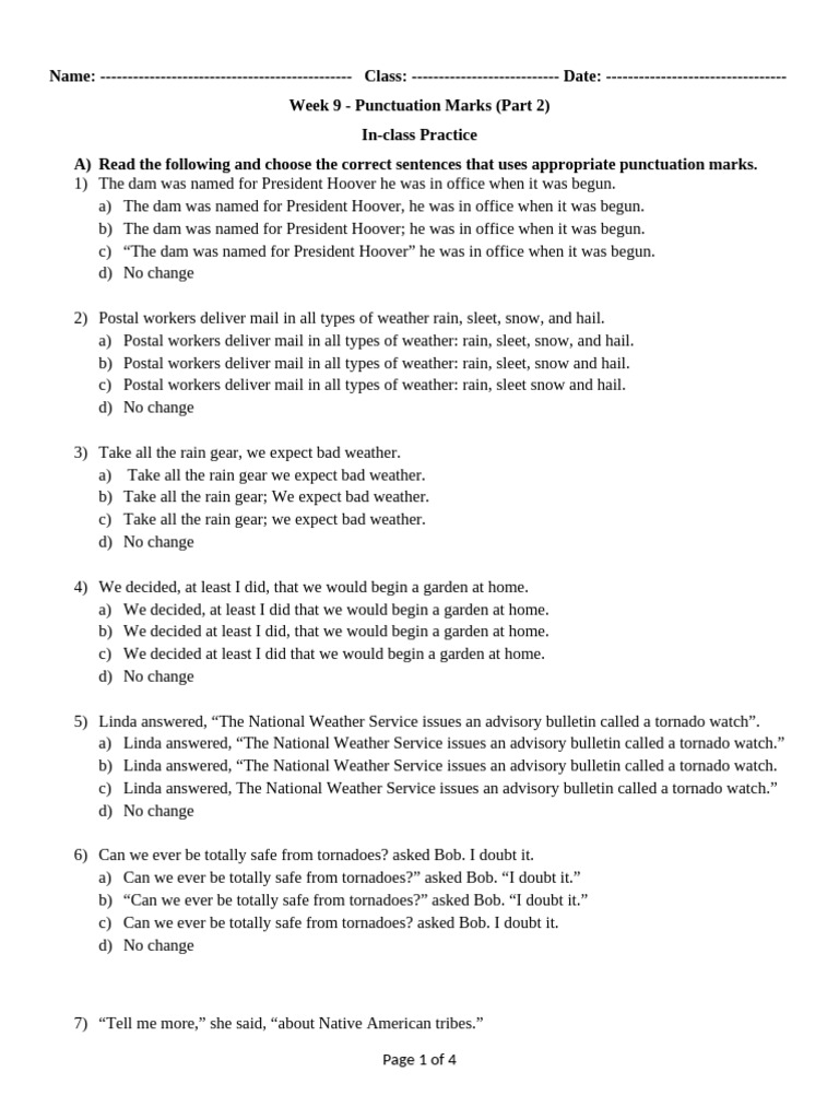 Wk11-Punctuation Marks (Part 2) - Extra Practice | PDF | Weather | Weather Hazards