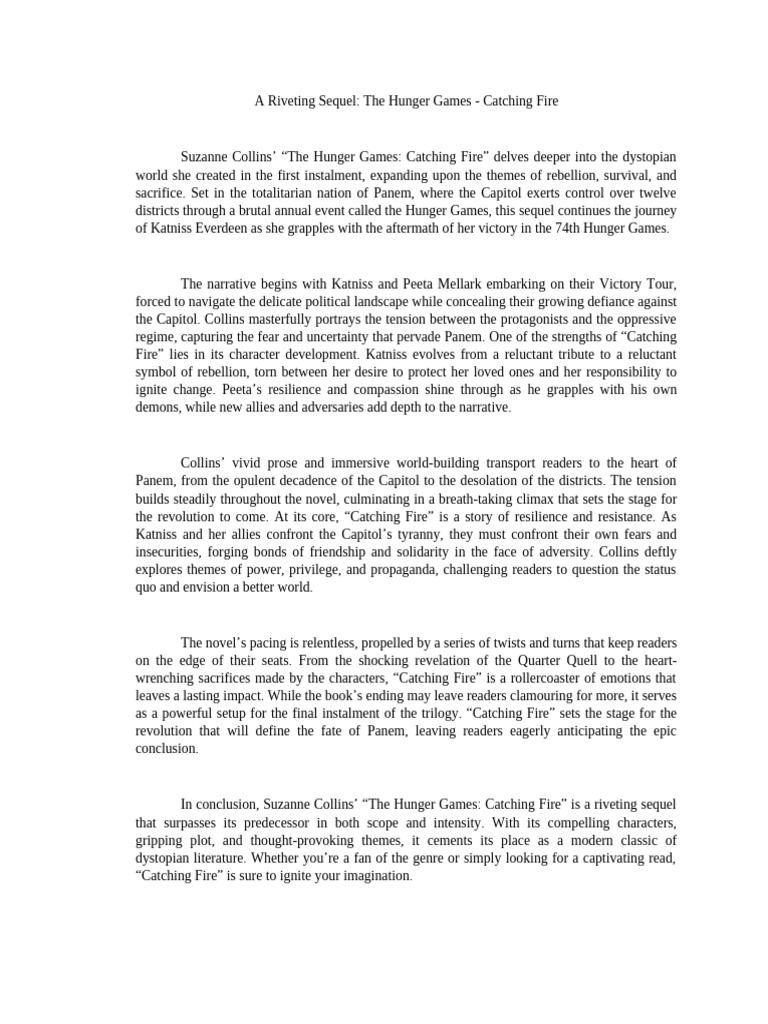 Book Review On Suzanne Collins' The Hunger Games | PDF | The Hunger Games