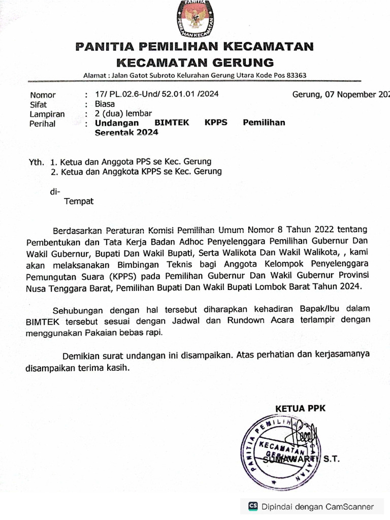 revisi undangan BIMTEK KPPS | PDF