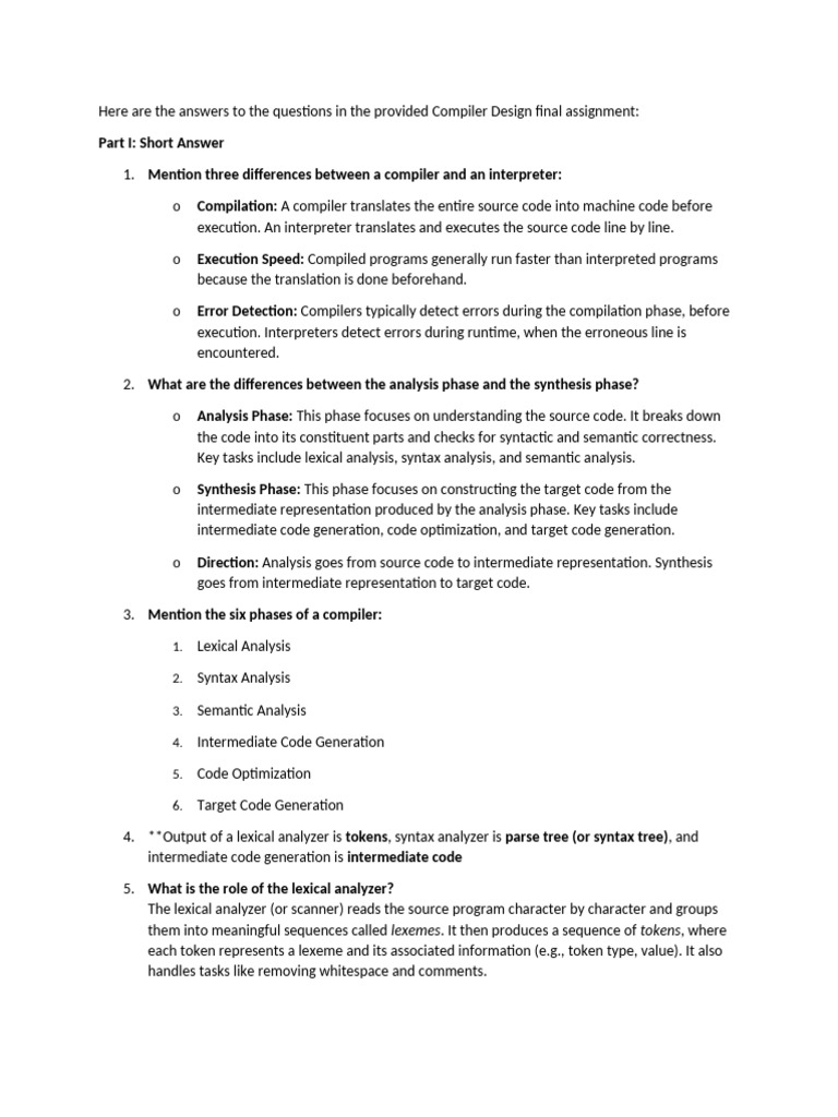 Here Are The Answers To The Questions in The Provided Compiler Design Final Assignment | PDF ...