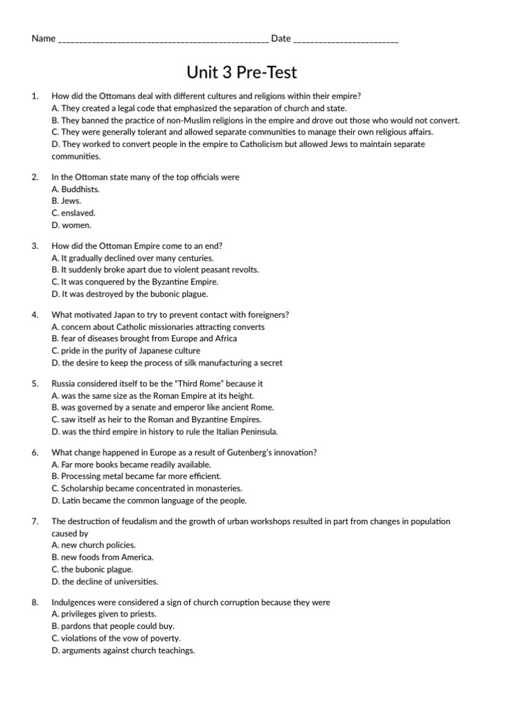 Unit 3 Pre-Test | PDF | Slavery | Ancient Rome