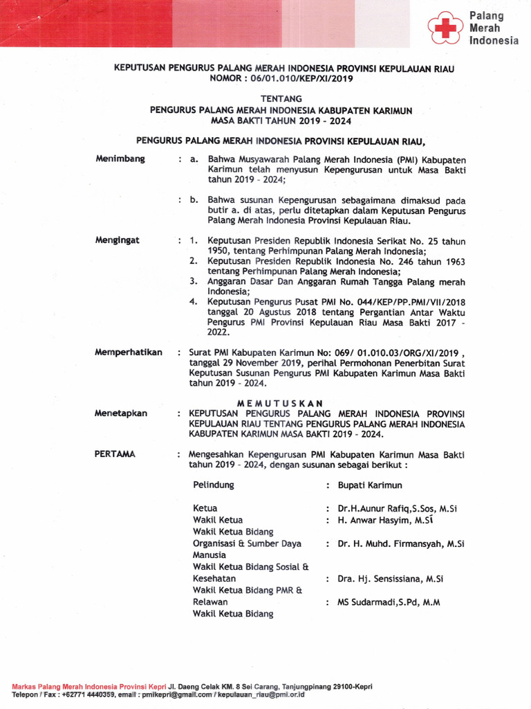 SK Pengurus Pmi Kab - Karimun | PDF
