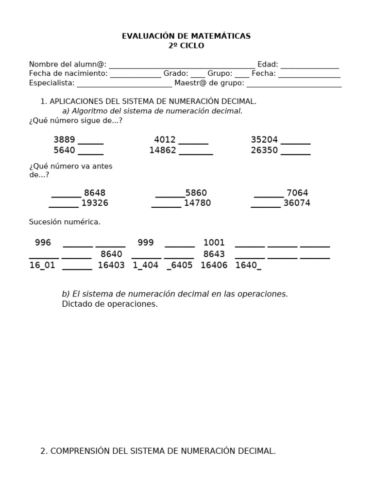 Eval. 2do Ciclo | PDF | Aritmética | Matemáticas