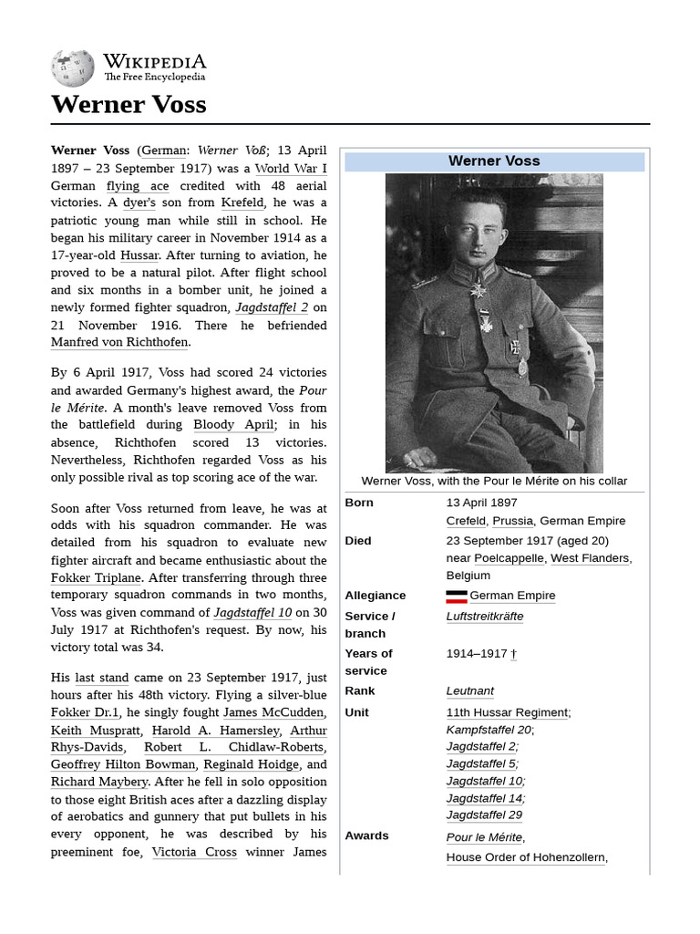 Werner_Voss | PDF | Manfred Von Richthofen | Military