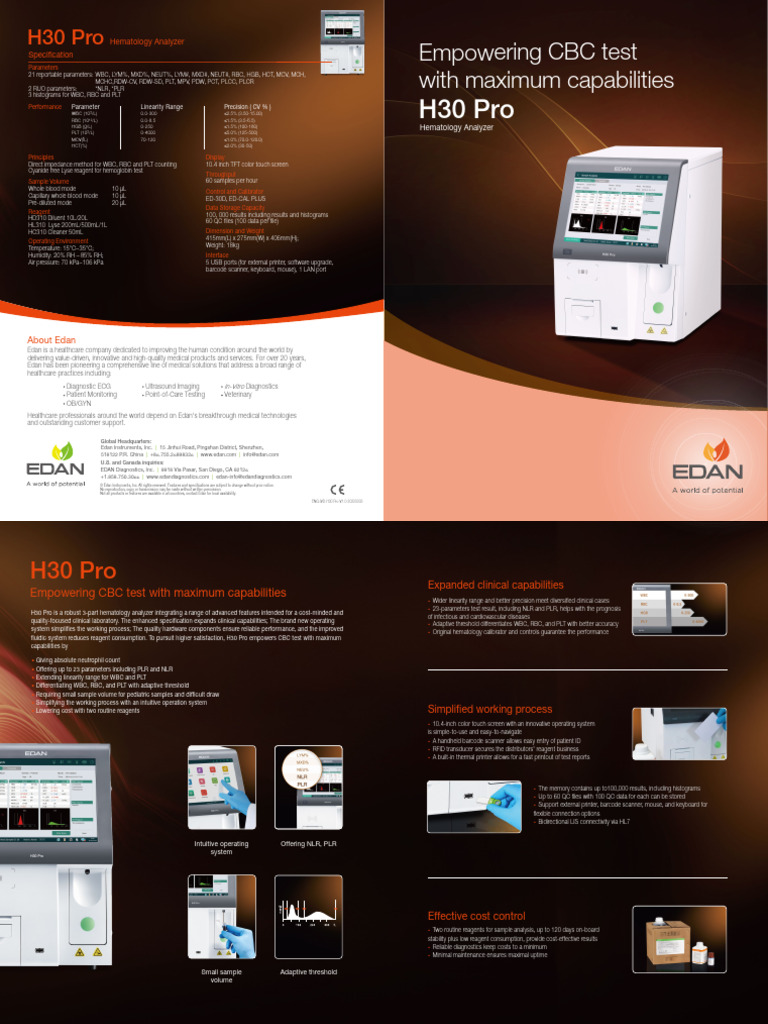 Brochure Equipo de Hematologia h30 Pro | PDF | Medical Specialties | Medicine