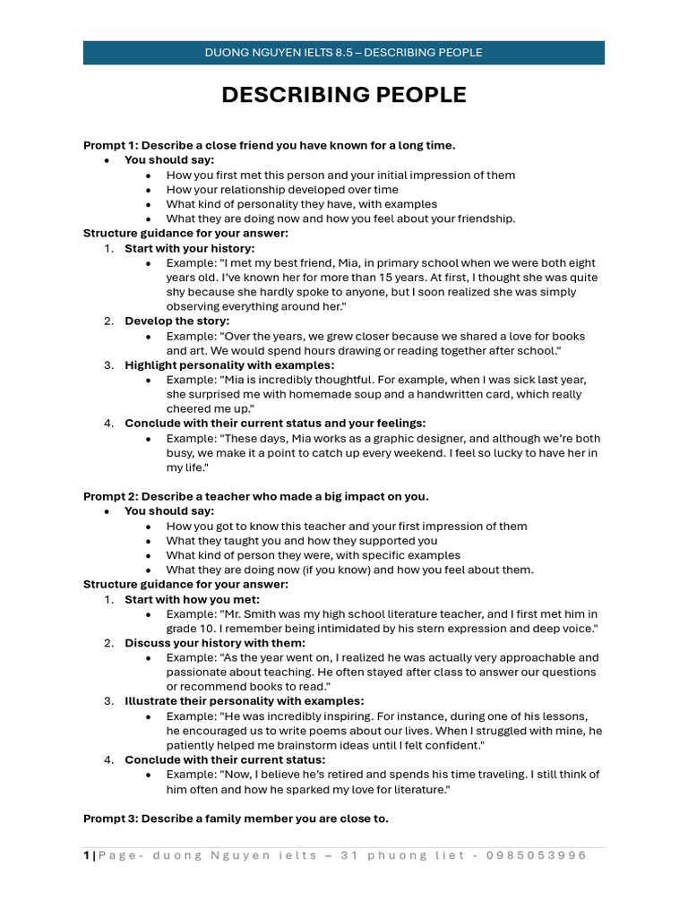IELTS 8.5: Describing People Guide | PDF