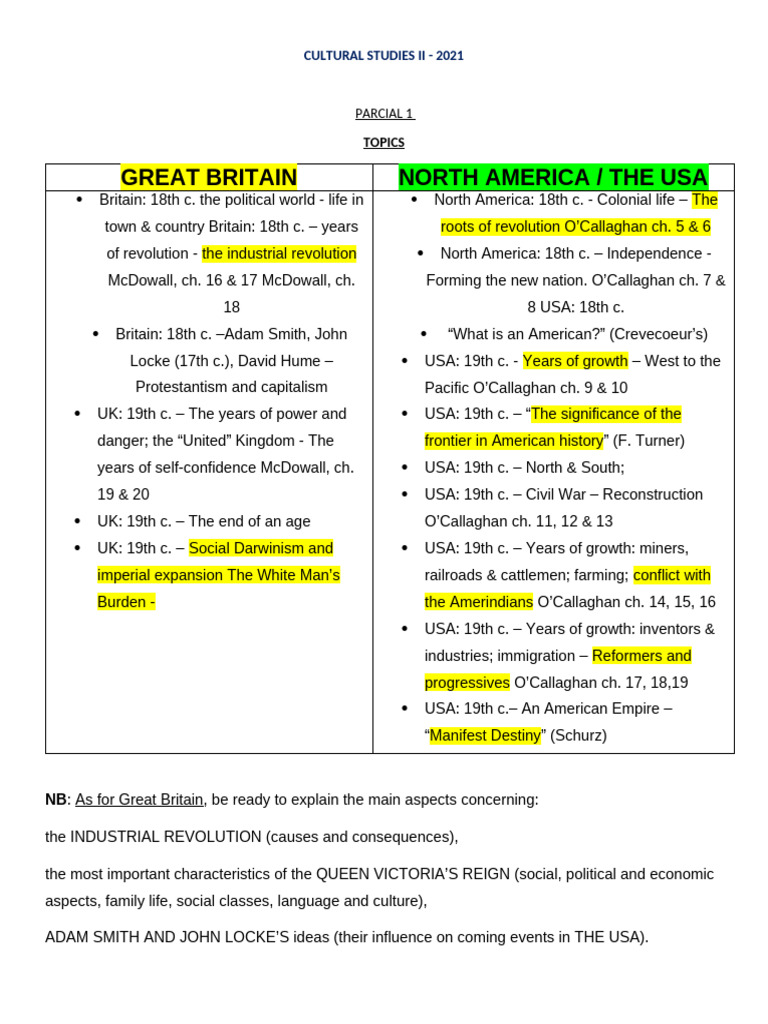 Cultural Studies II: UK & USA History | PDF | The United States