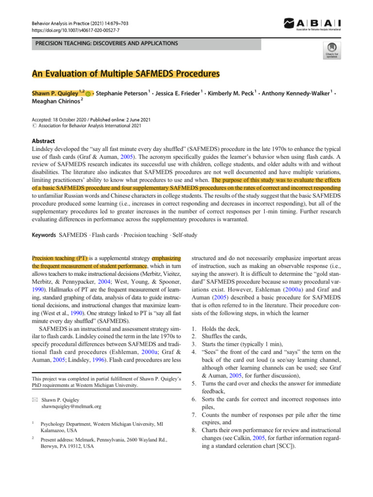 An Evaluation of Multiple SAFMEDS Procedures | PDF | Chinese Language ...