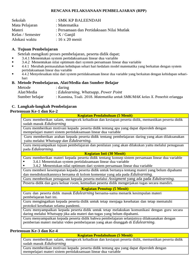 7 RPP 3.4 Menentukan Nilai Maksimum Dan Minimum Permasalahan Kontekstual Yang Berkaitan Dengan ...