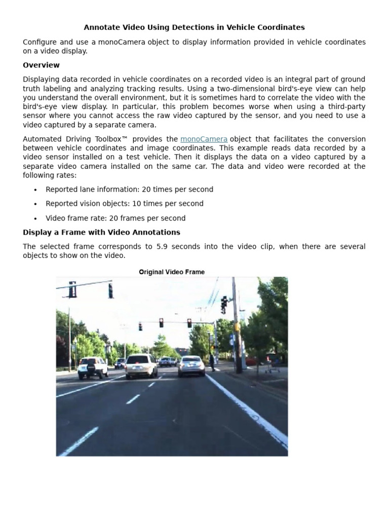 Annotate Video Using Detections In Vehicle Coordinates In Matlab Pdf