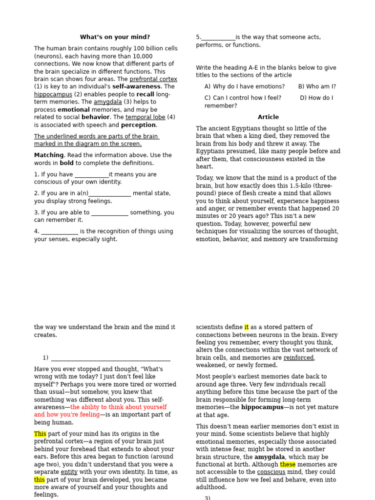 Whats On Your Mind Reading | PDF | Mind | Emotions