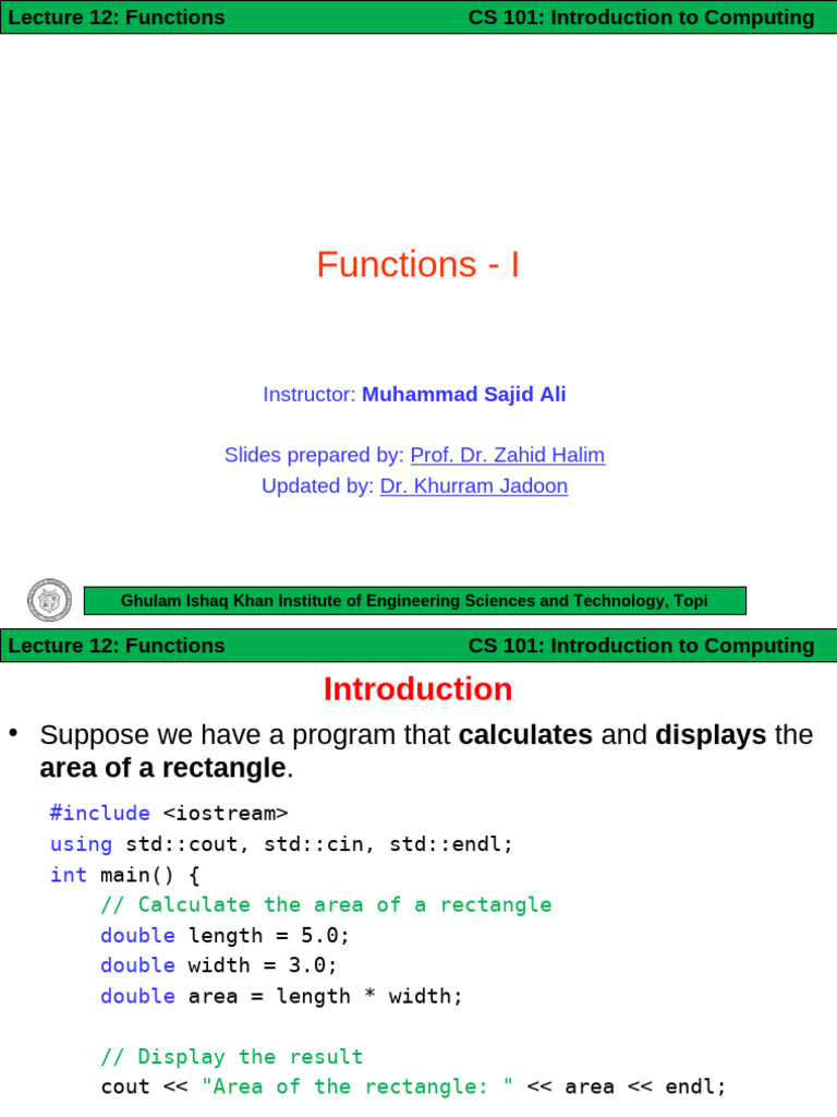 Itc Lect 12 Functions I Pdf Parameter Computer Programming Computer Programming