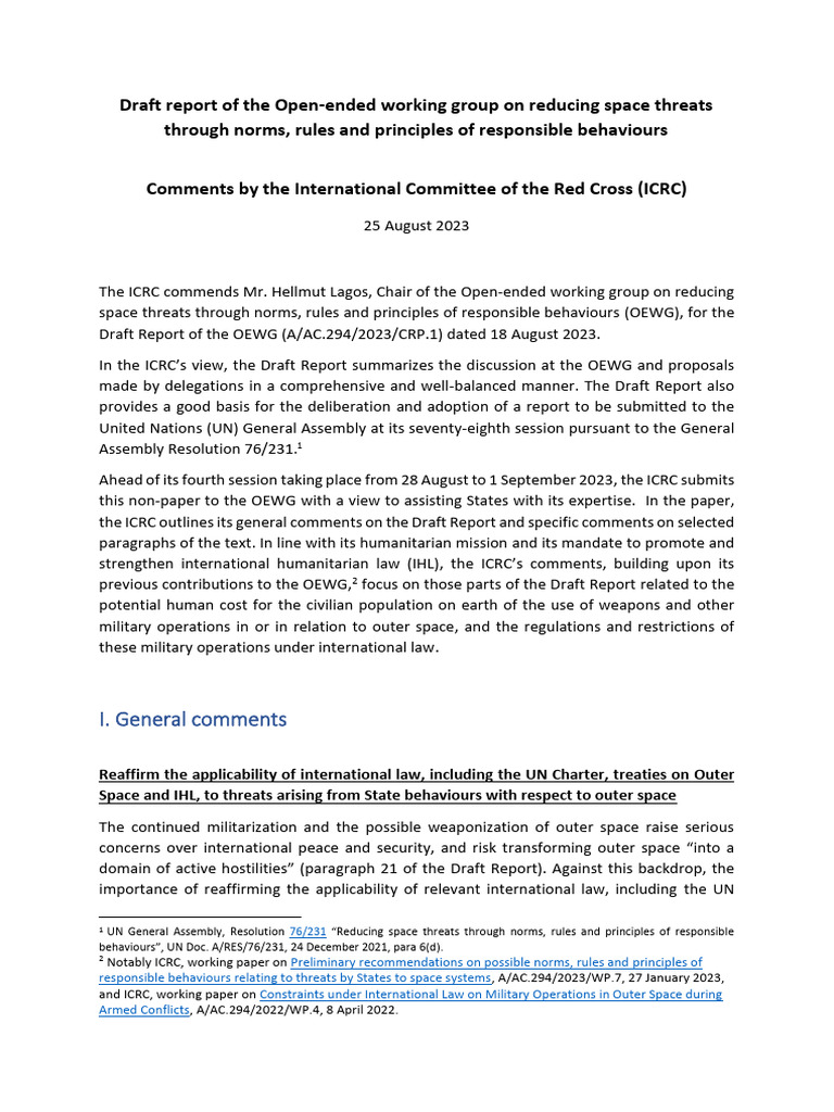 ICRC Comments On The Chair's Draft Report | PDF | International Law | International Humanitarian Law