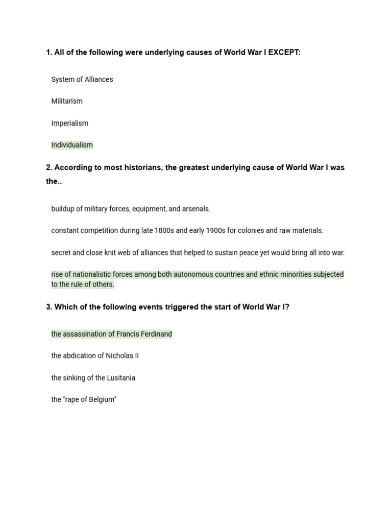 Unit 4 Test - WW1 Quiz1 | PDF | Western Front (World War I) | World War I