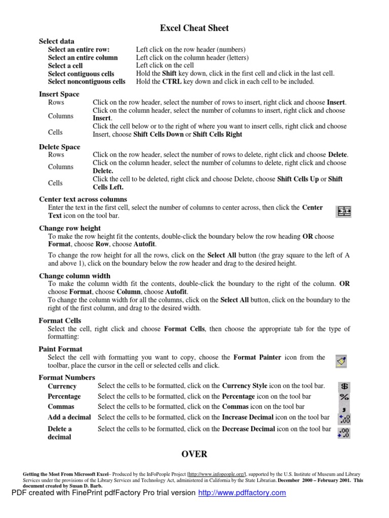 Excel Cheat Sheet | Download Free PDF | Tab (Gui) | Microsoft Excel