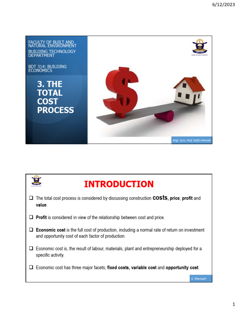 03 - Total Cost Process - BDT 314 BLDG Econs. - Mls | PDF | Cost | Management Accounting