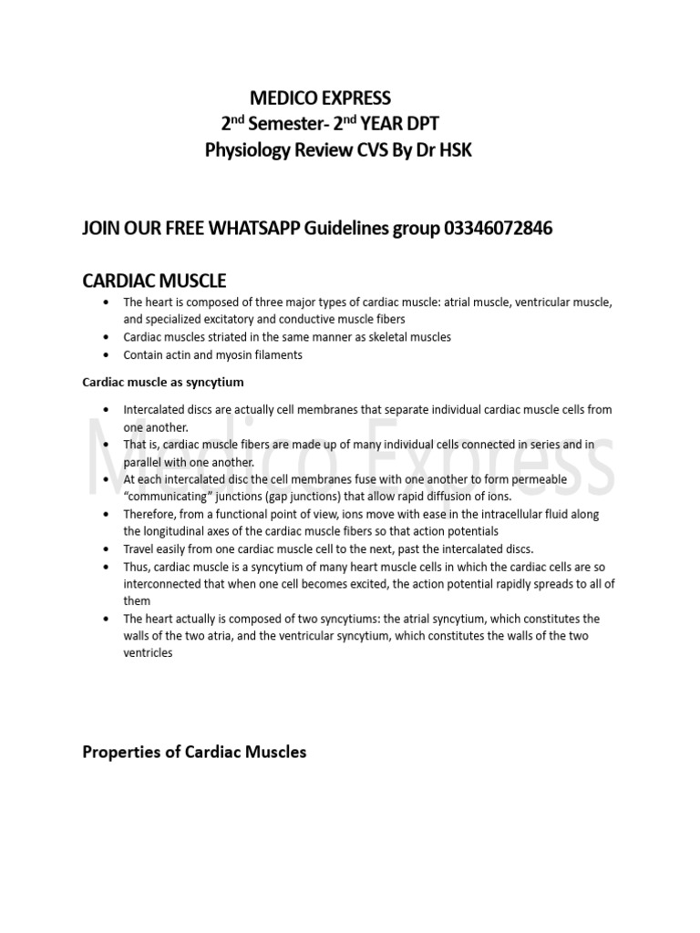 2nd Sems Cvs Physio Notes, DR Hunzala | PDF | Cardiac Muscle | Heart